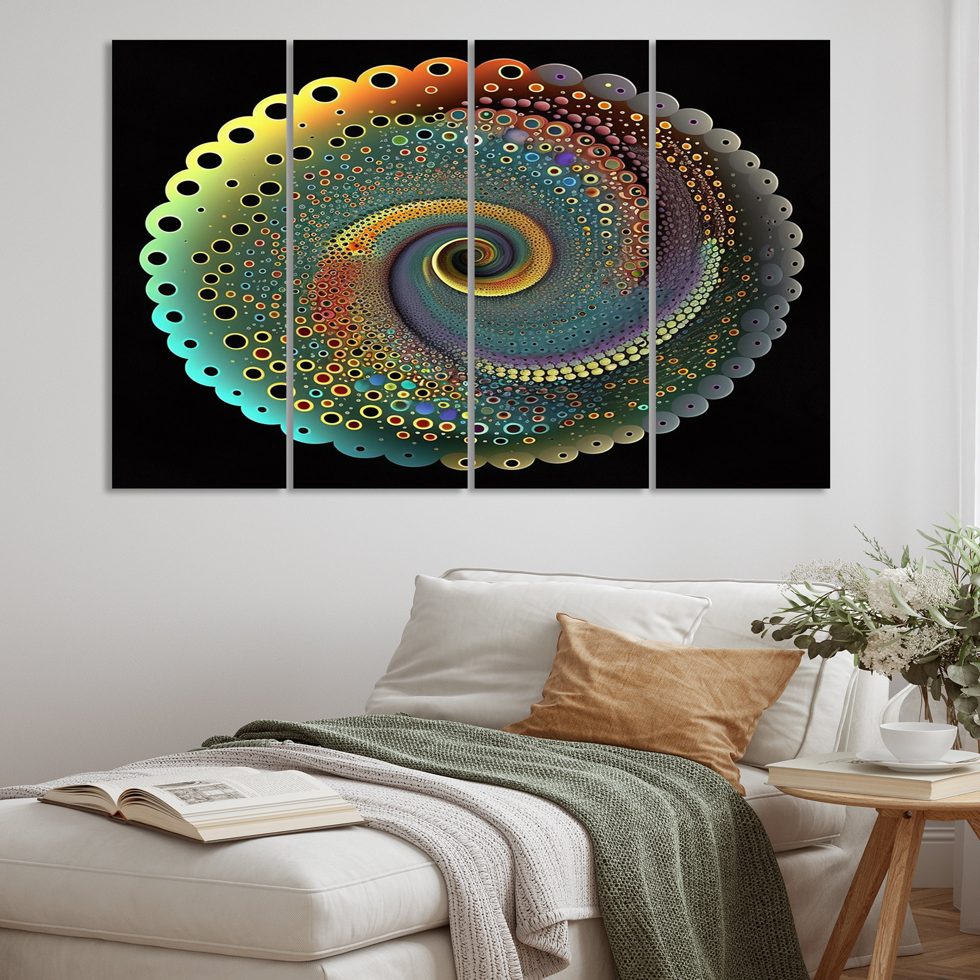 Wrought Studio™ Iridiscdent Pointillism Spiral Retro Rainbow V On Canvas 4 Pieces Set | Wayfair